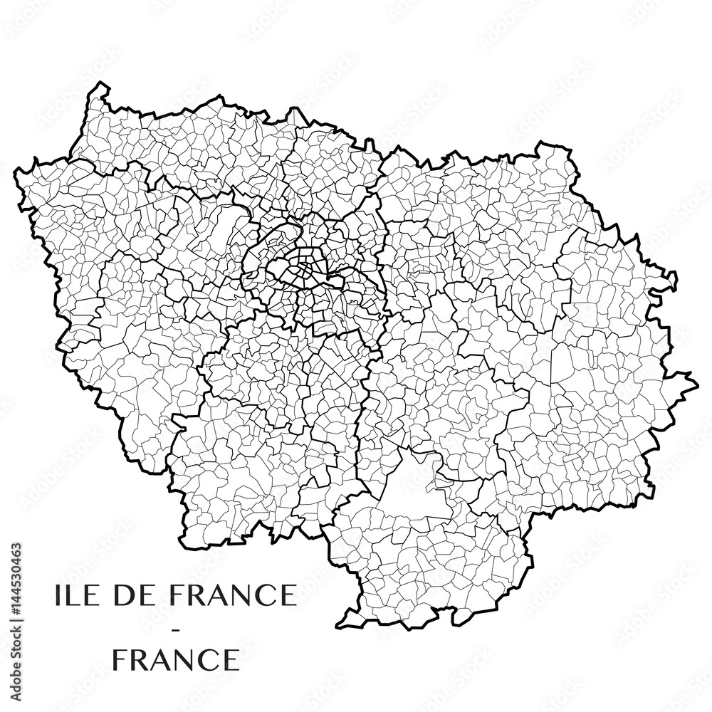 Plakat Detailed map of the region of Ile de France, France including all the administrative ...