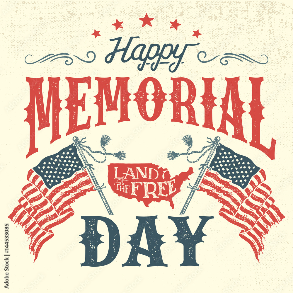 Happy Memorial Day greeting card. Hand-lettering party invitation ...