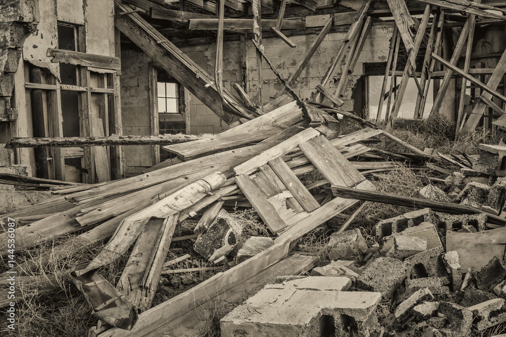 collapsed old wooden house Stock Photo | Adobe Stock
