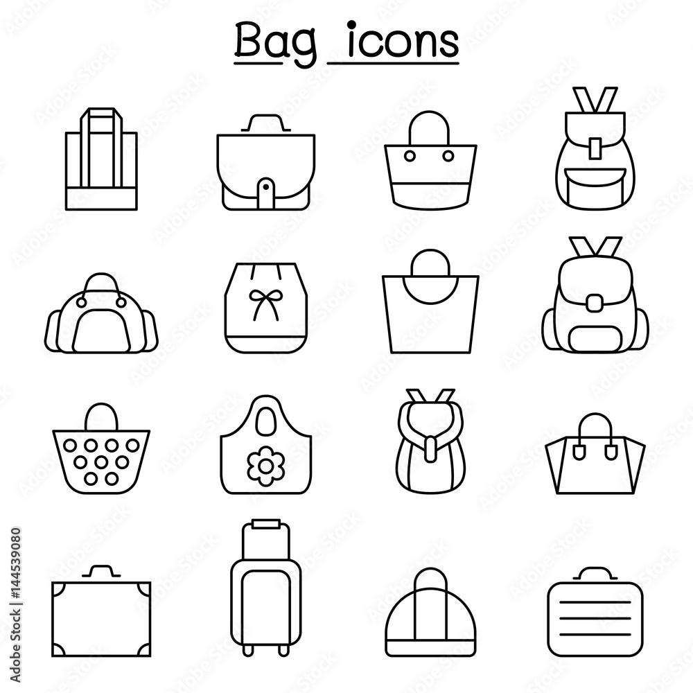 Bag icon set in thin line style Stock Vector | Adobe Stock