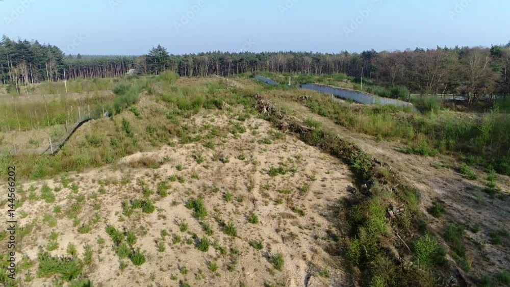 Aerial arriving at wildlife crossing also known as ecoduct or animal ...