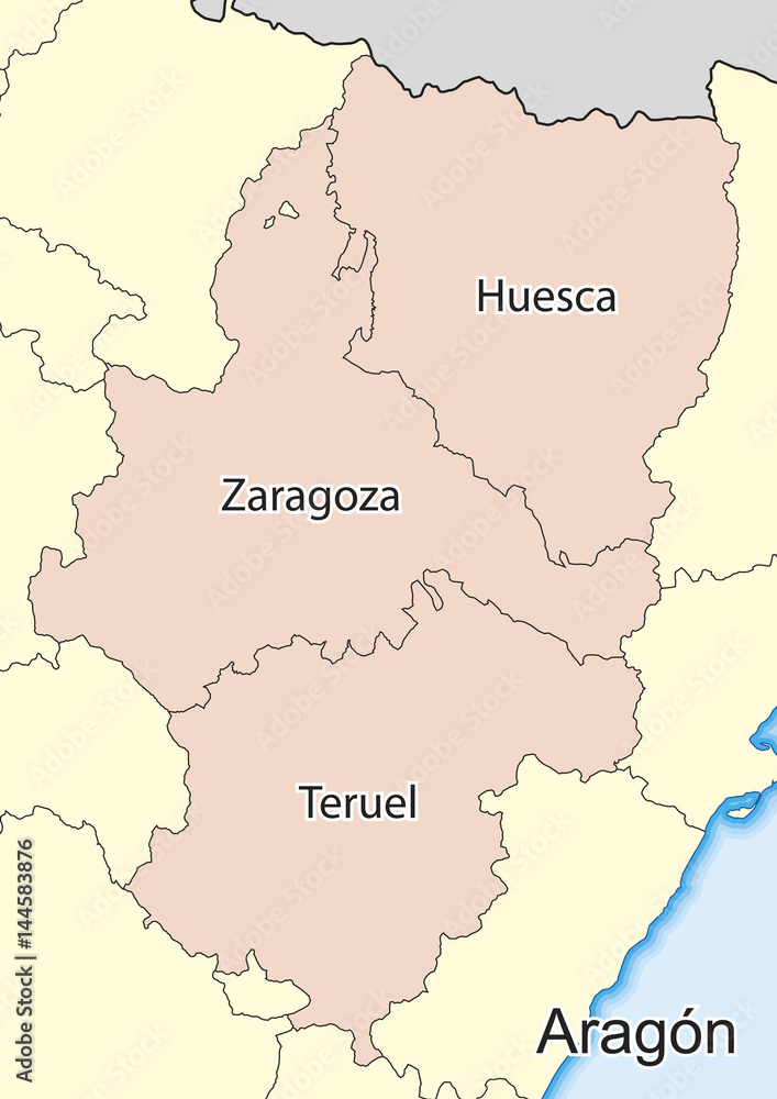 Vector map of the spanish autonomous community of Aragon Stock Vector ...