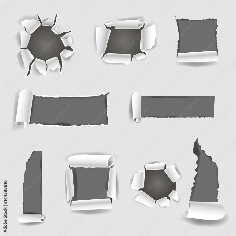 Paper sheet with grey torn holes vector illustration Stock Vector ...