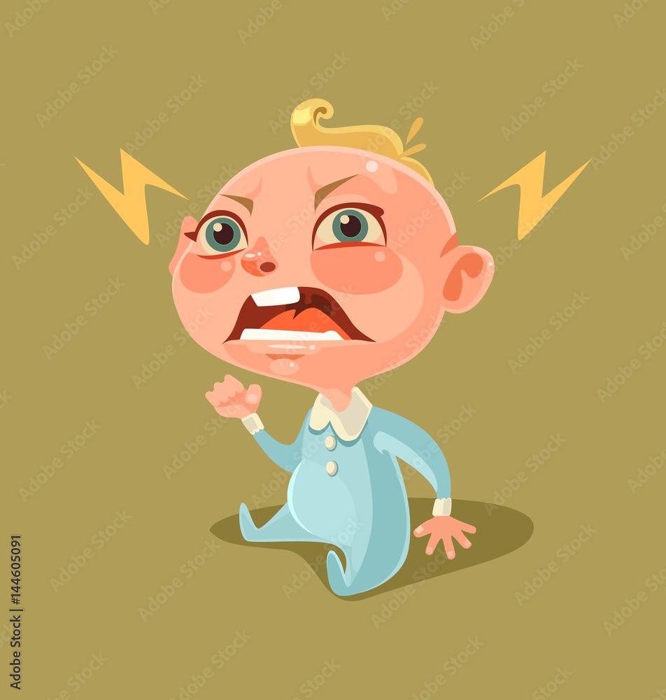 Angry unhappy naughty little child character screaming and crying ...