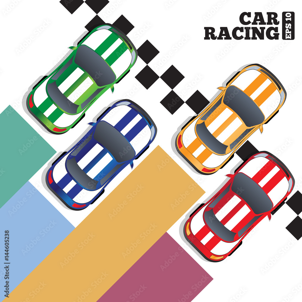 Racing cars at the finish line. View from above. The template for the ...