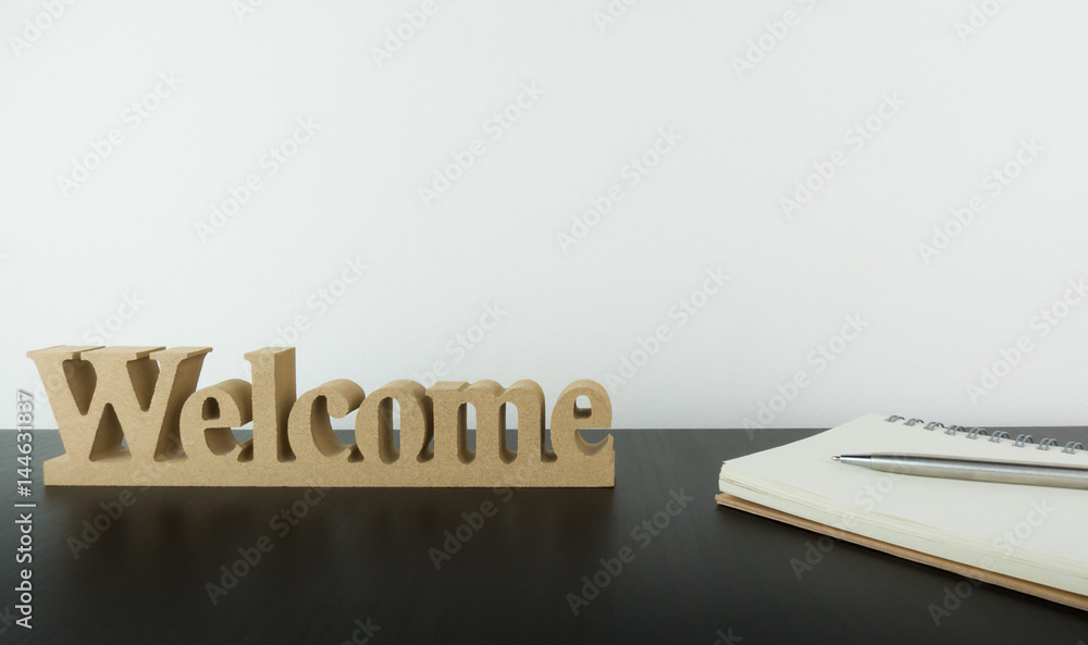 Welcome sign with notebook on office table with copy space Stock Photo ...