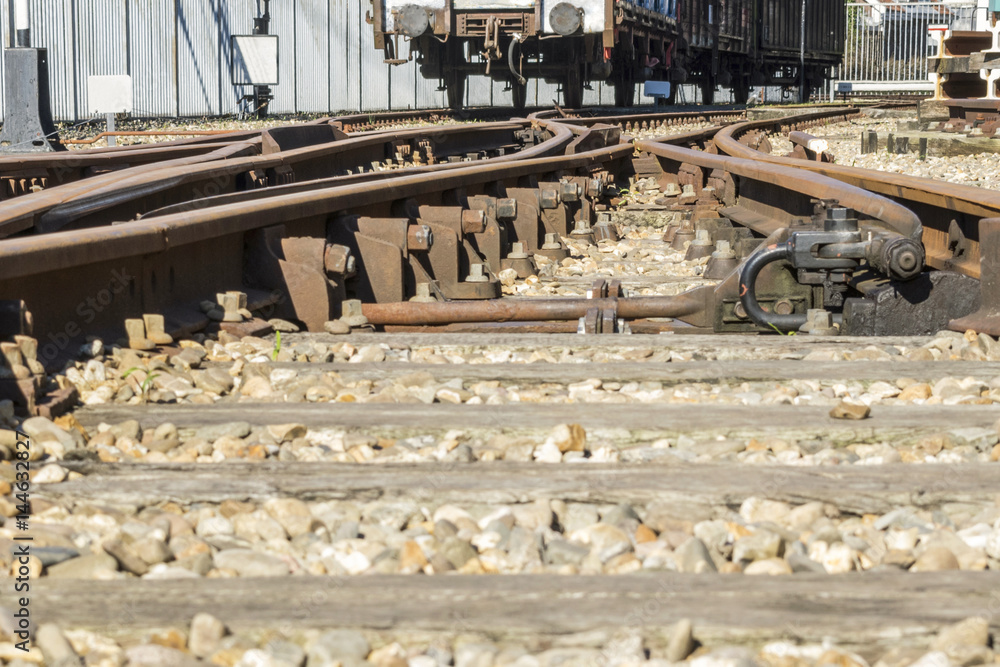 Detail of an old rail track in the Netherlands showing the rusty track ...