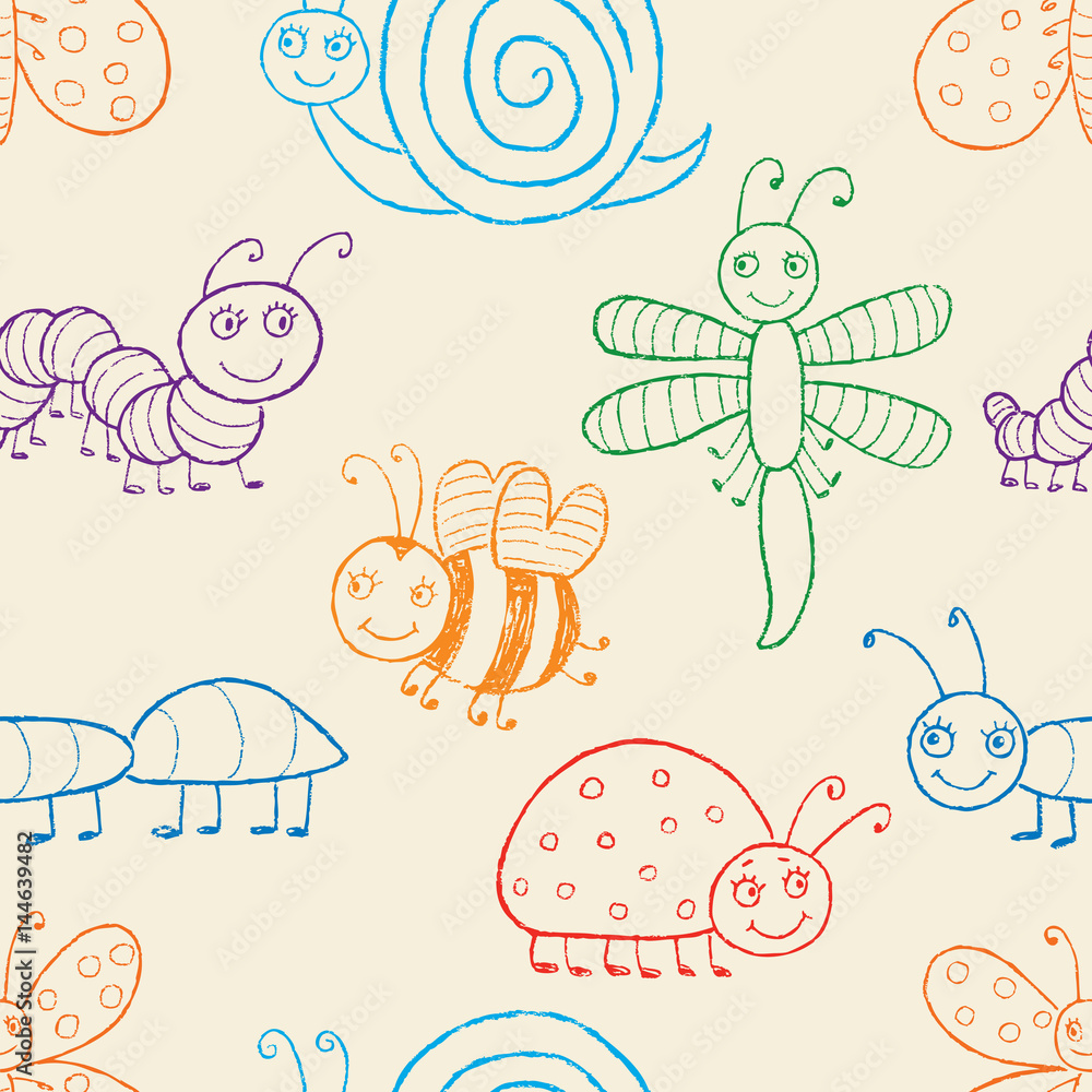 cartoon insects pattern Stock Vector | Adobe Stock