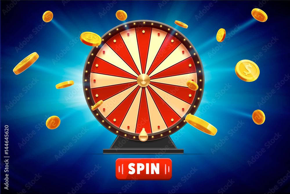 wheel of fortune with gold coins 3d object isolated on blue glow Stock ...