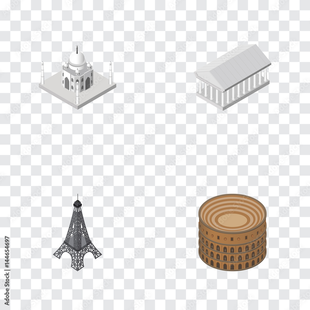 Isometric Architecture Set Of Athens, Paris, Coliseum And Other Vector ...