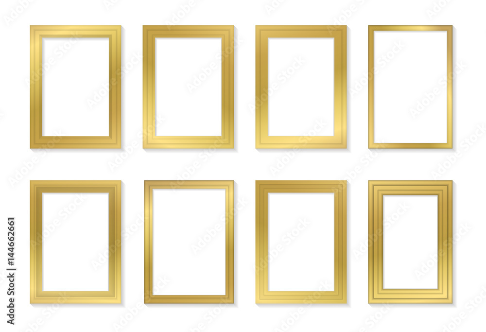Golden frame template set for pictures and photos. Isolated vector ...
