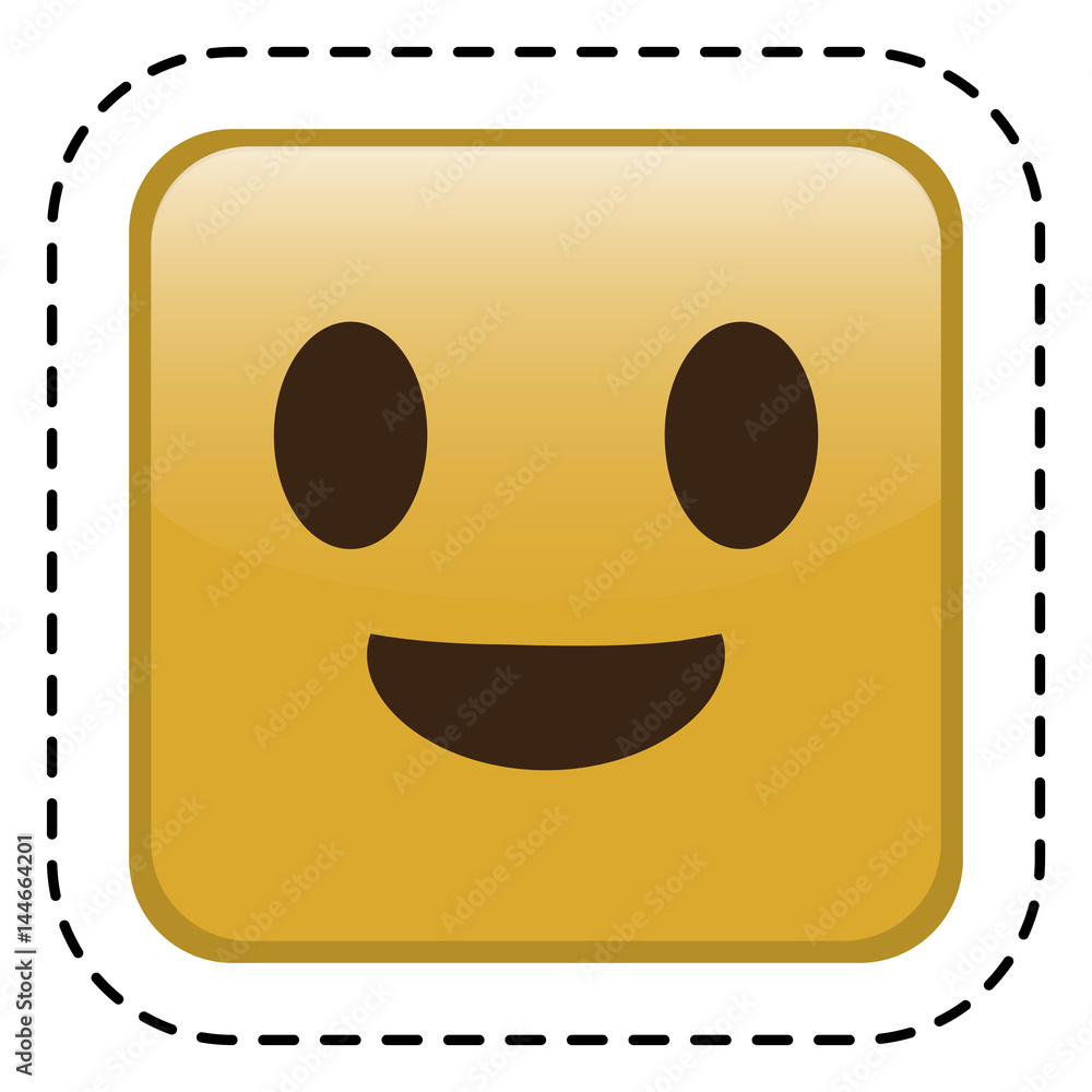 happy cartoon face in square shape, icon over white background ...