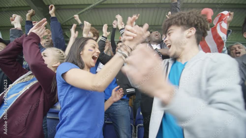 Excited fans in sports crowd, celebrating & cheering on their team 素材庫 ...