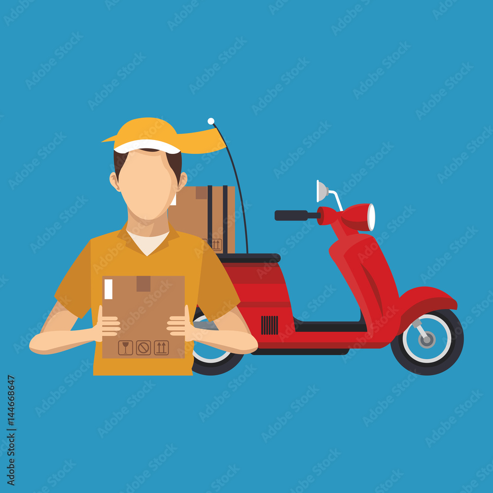 Box motorcycle cand man icon. Delivery shipping and logistics theme ...