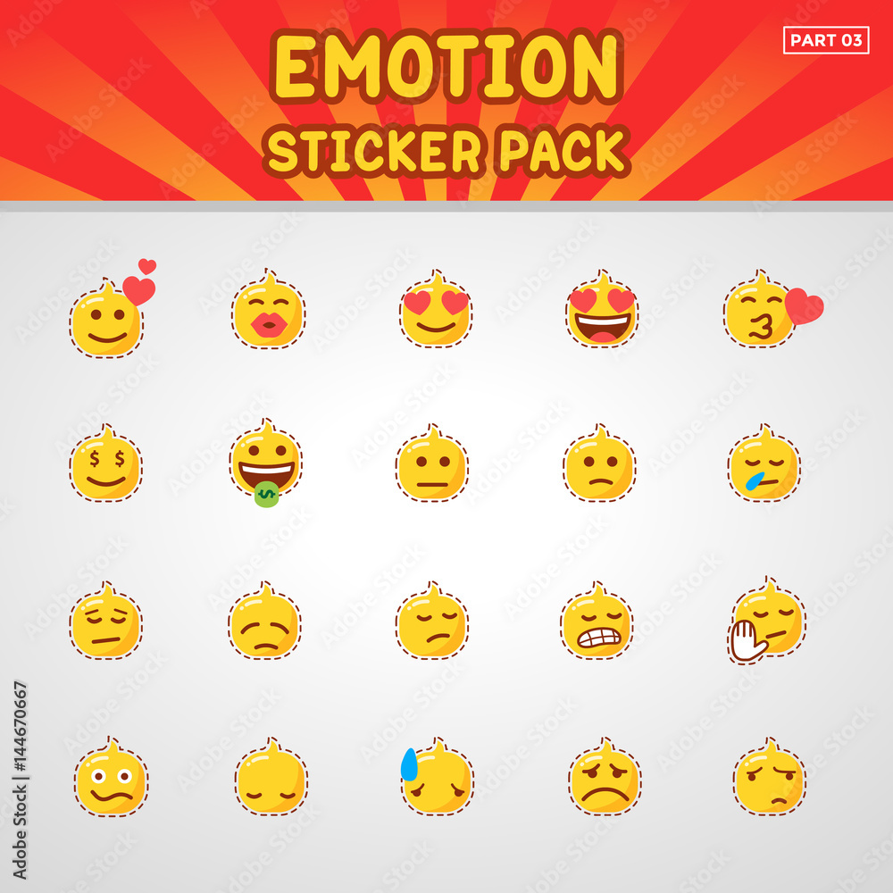 EMOTION STICKER PACK. Unique Emoticon Collection with Dashed Line Stock ...