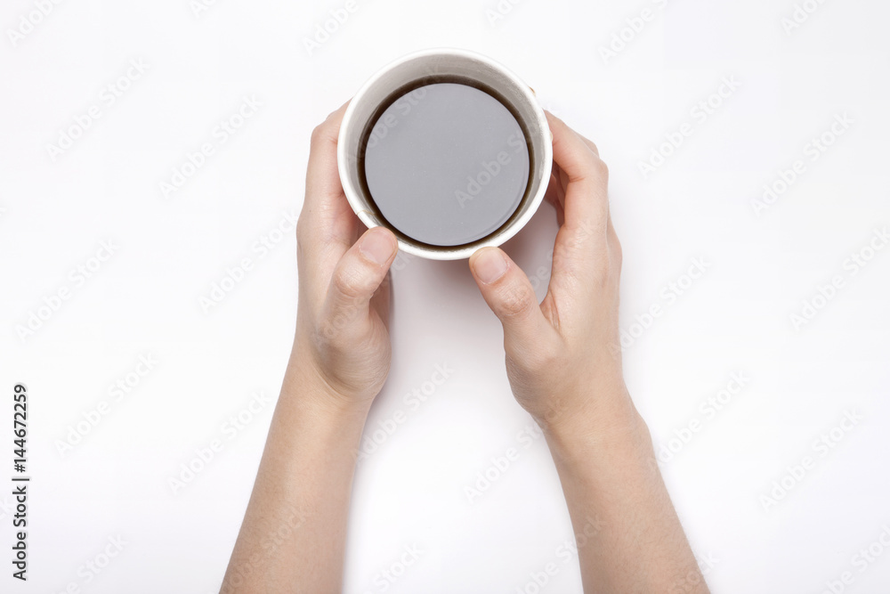 woman(female) hand hold a - isolated white foto de Stock | Adobe Stock