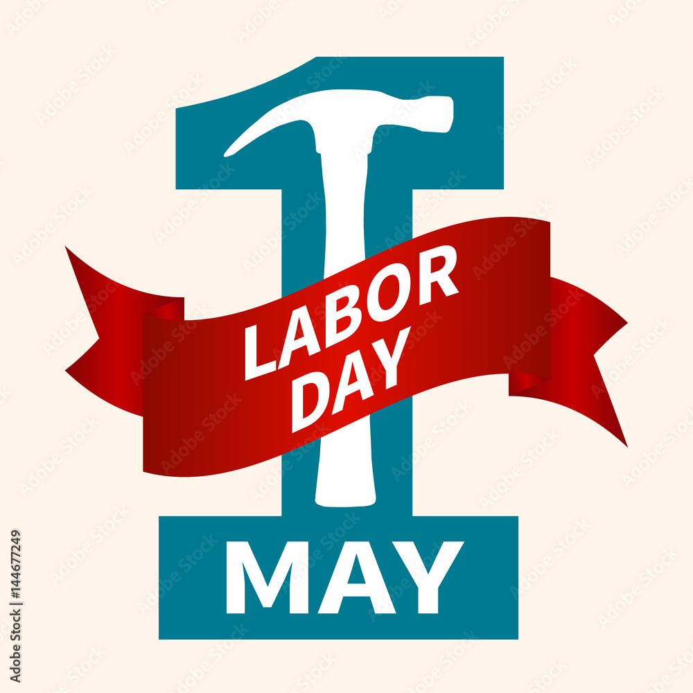 1 May. Labor Day.Vector illustration with a blue number and a red ...