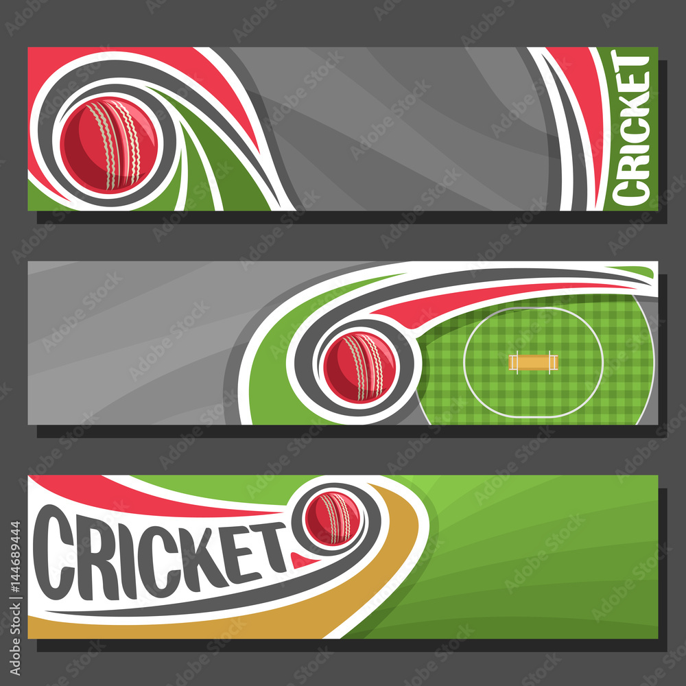 Vector Banners for Cricket game: 3 cartoon layouts for title text on ...