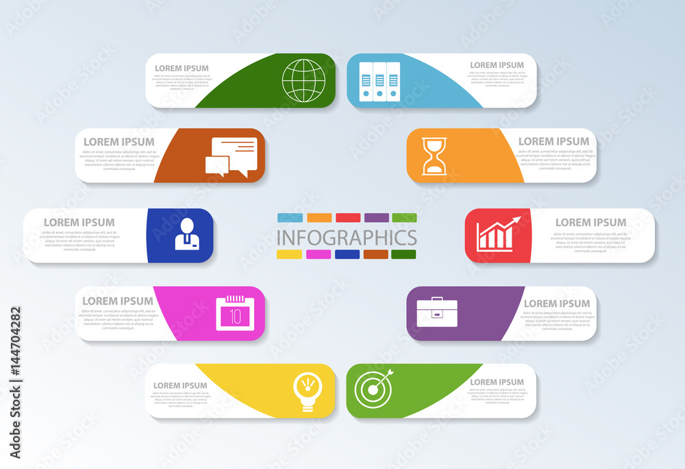 Vector illustration. Template with ten colored geometric figures of ...