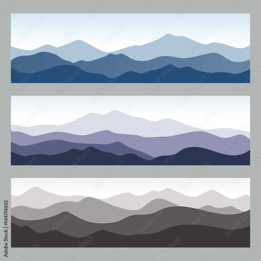 Horizontal mountain ridges. Outdoor vector illustrations in different ...