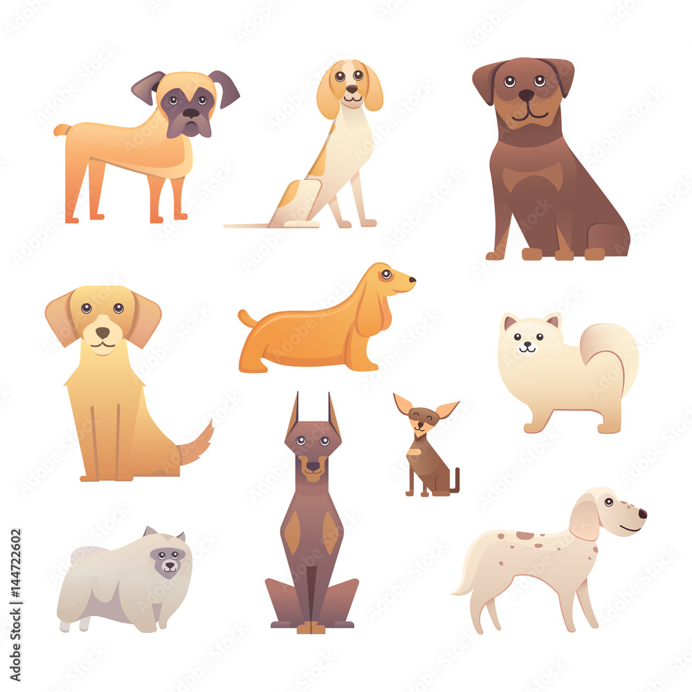 Different type of cartoon dogs. happy dog set vector illustration ...