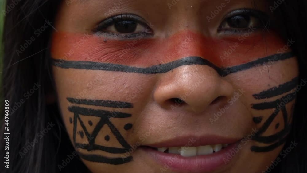 Closeup face of Native Brazilian Woman at an indigenous tribe in the ...