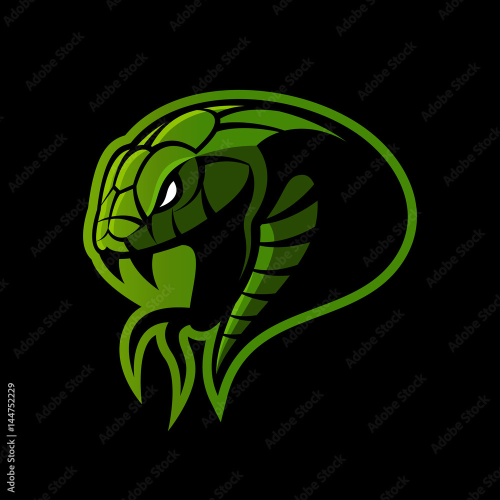 Furious green snake sport vector logo concept isolated on black ...