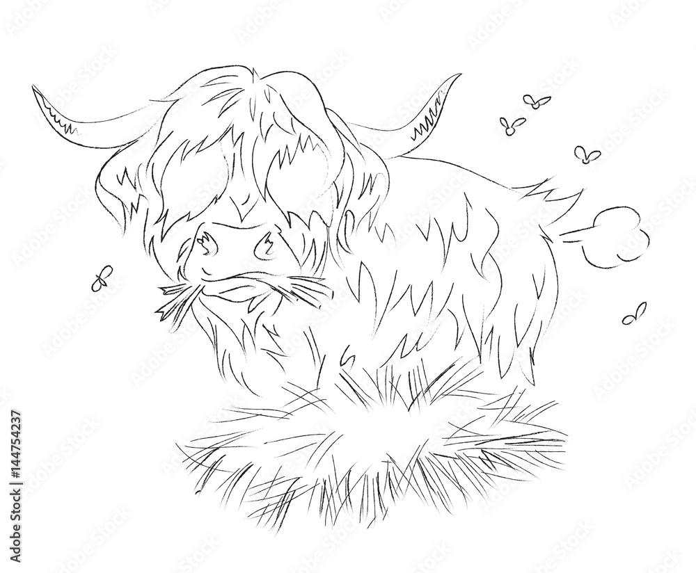 Cartoon image of hairy cow farting. An artistic freehand picture. Stock ...