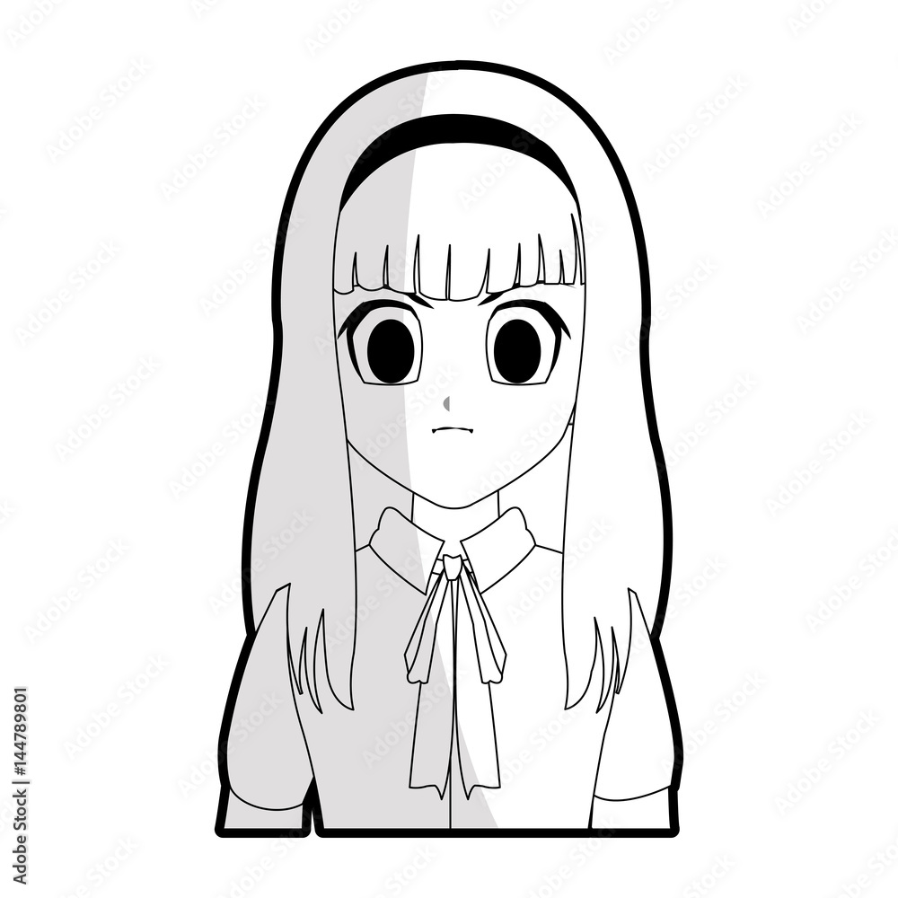 cute young girl with long straight hair anime or manga icon image ...