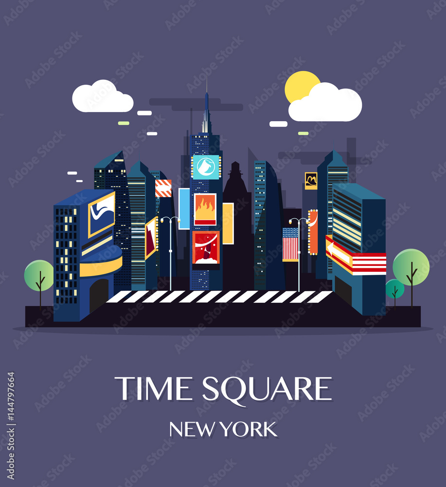 Time Square New York.Vector Illustration. Stock Vector | Adobe Stock