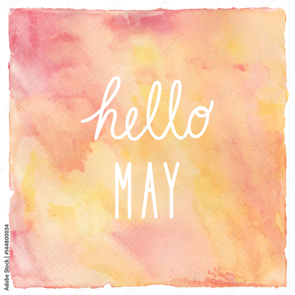 Hello May text on red and yellow watercolor background Stock ...