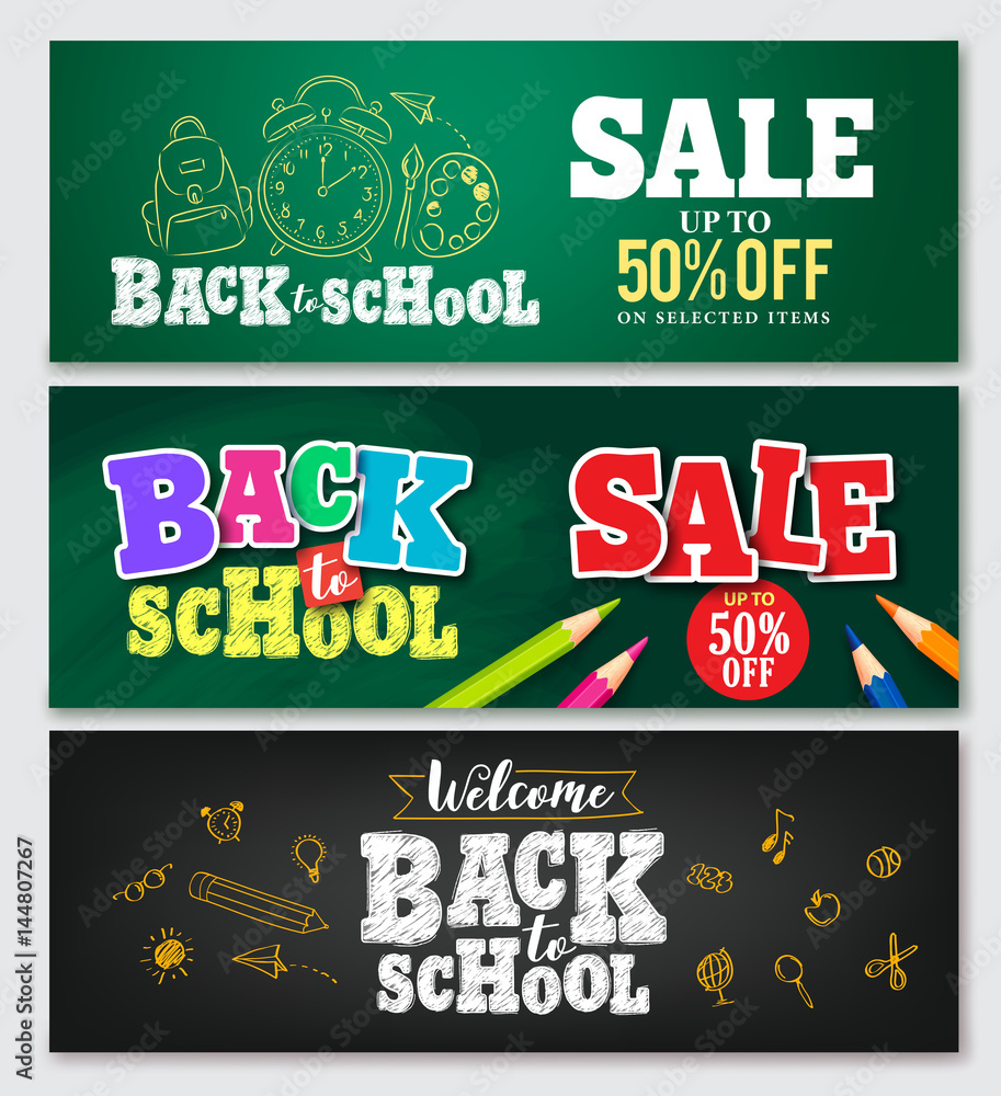 Set of vector banner back to school designs with colorful elements and ...