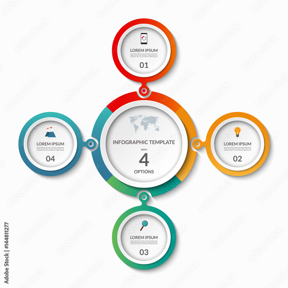 Infographic banner with 4 options. Circle template that can be used as ...