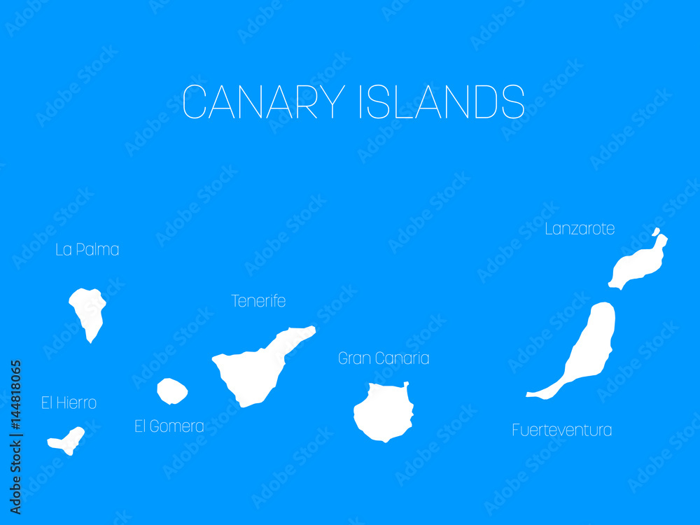Map of Canary Islands, Spain, with labels of each island - El Hierro ...