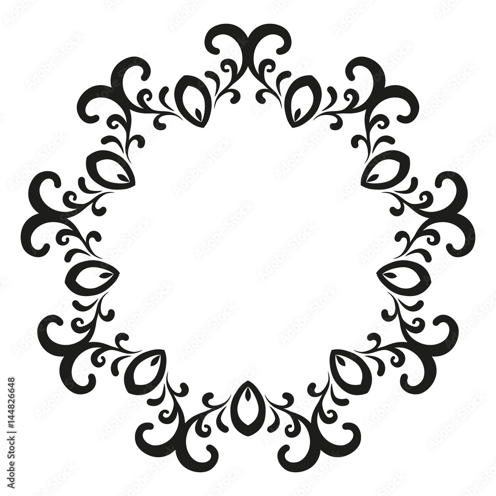 Round black and white frame with swirls. Decorative element for design ...