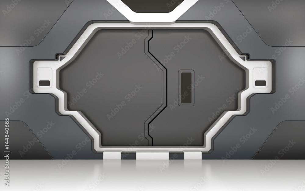 Futuristic metallic door, gate or entrance in spaceship interior Stock ...