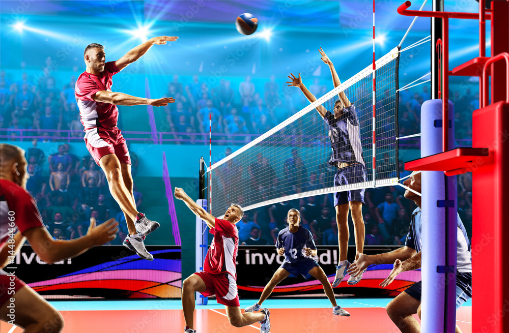 Professional volleyball players in action on the grand court Stock ...