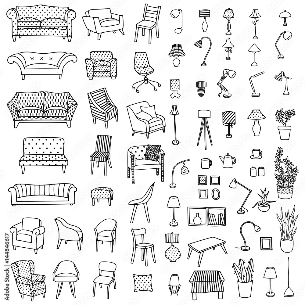 Vector set of hand-drawn furniture Stock Vector | Adobe Stock