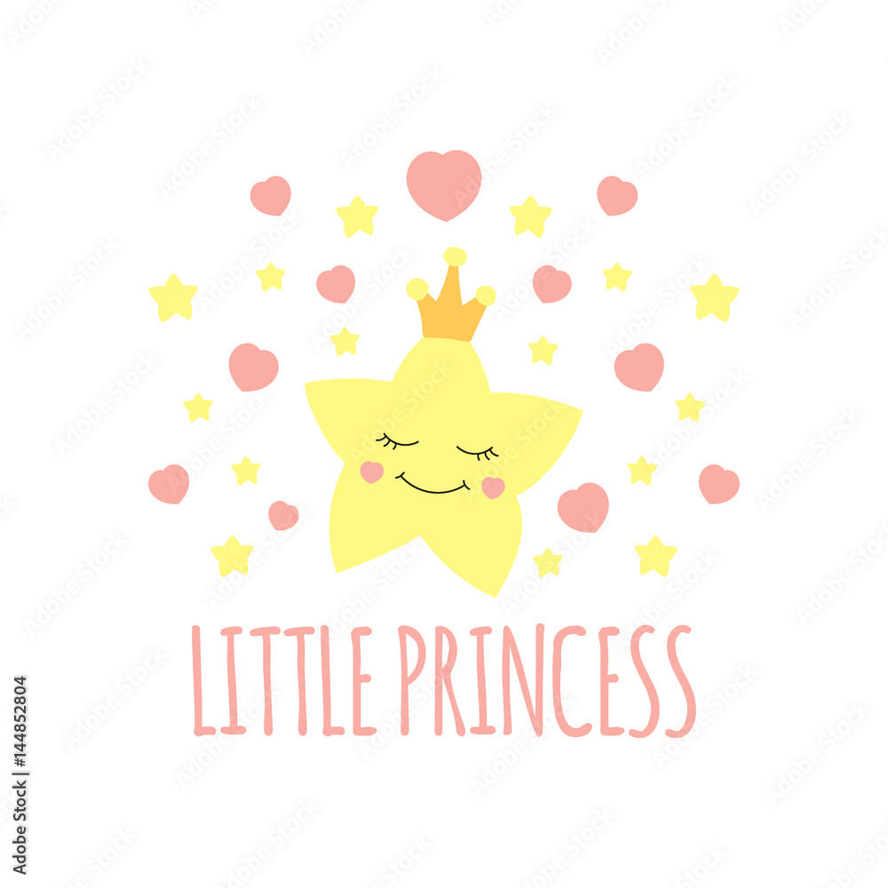Cute star in crown print vector. Little princess background. Design for ...