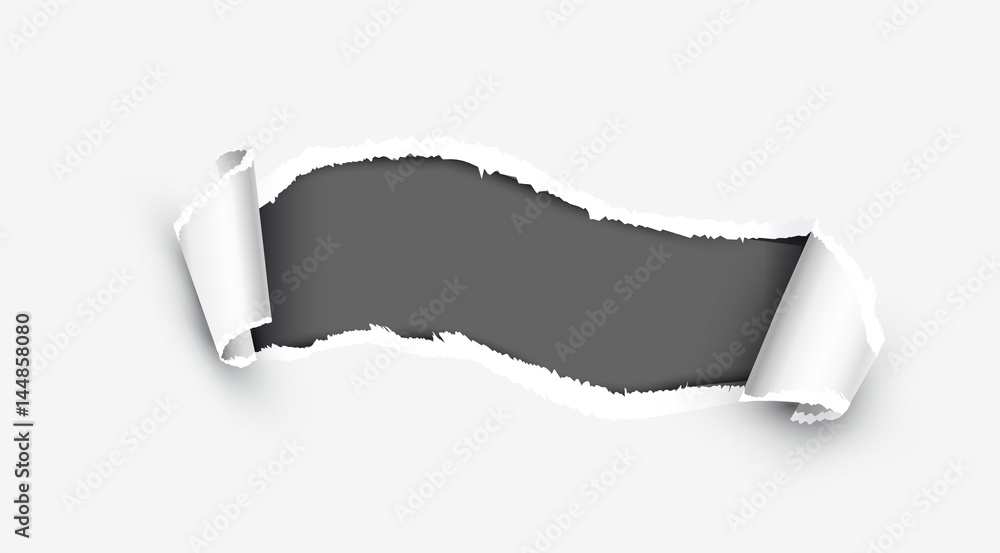 Realistic white torn paper with damaged side vector illustration ...