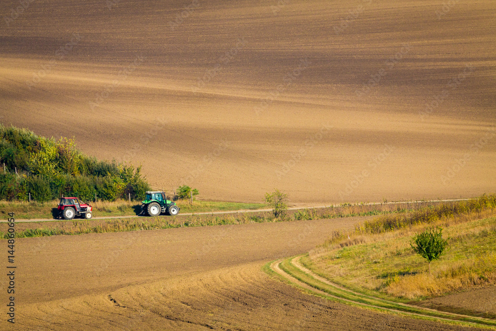 Panoramic view of cultivated field in South Moravia, Czechia. Beautiful ...