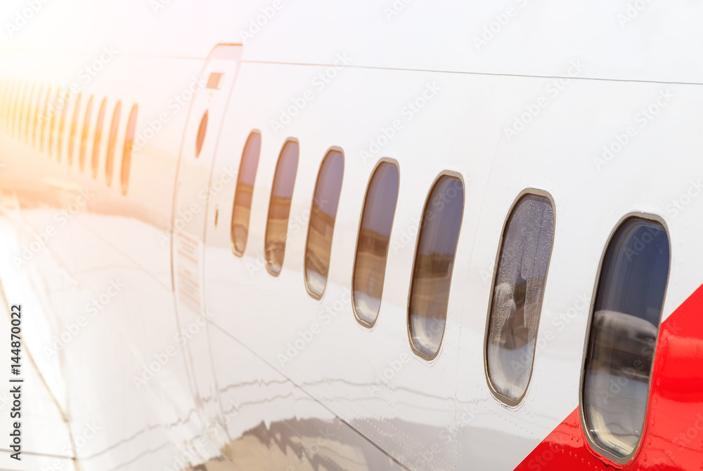 large heavy modern passenger widebody airplane side close up detailed ...