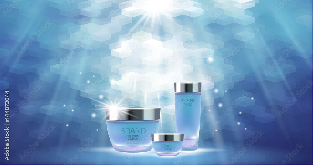 Aqua moisturizing premium cream promo cosmetic ads. Blue water light ...