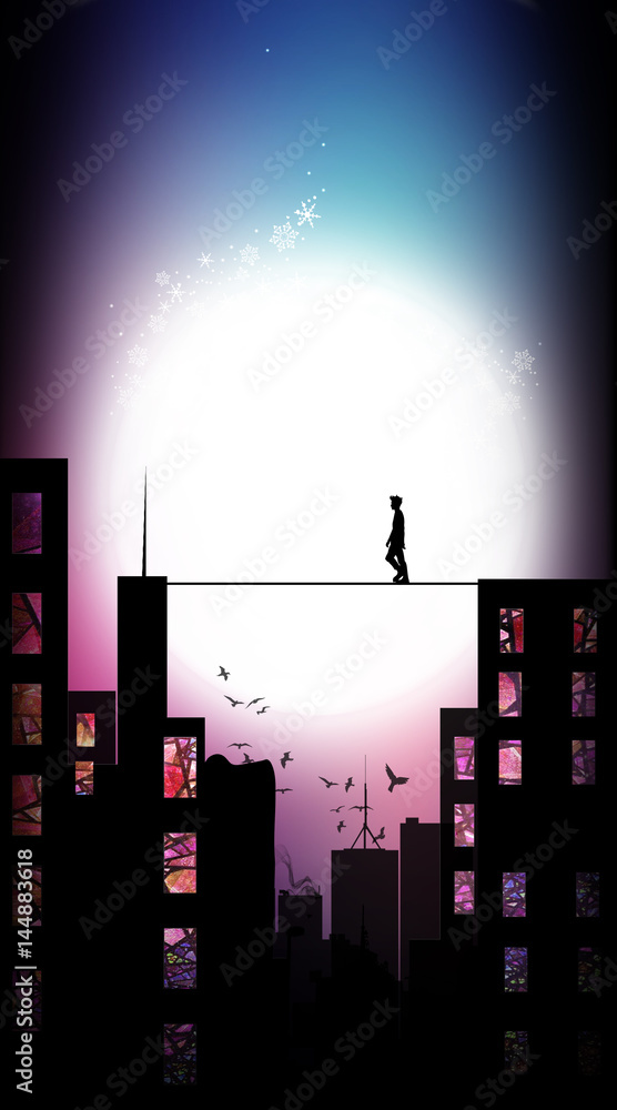 Walking the Fine Line cartoon character in the real world silhouette ...