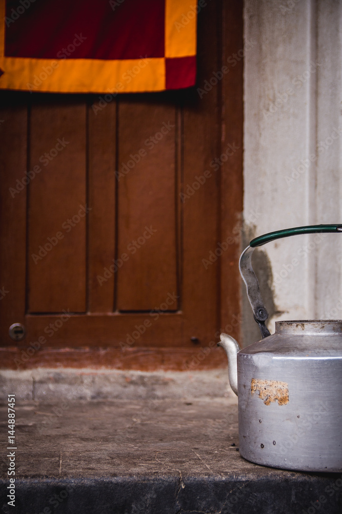 Tea pot used by monks to serve their salty tea with yak butter during ...