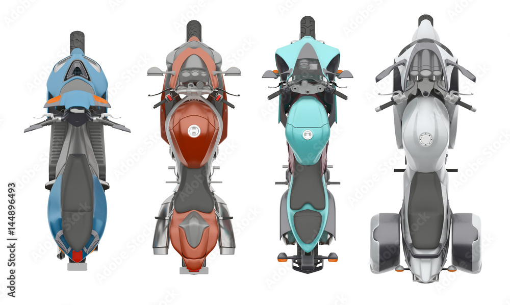 group motorcycles top view 3d rendering Stock Illustration | Adobe Stock