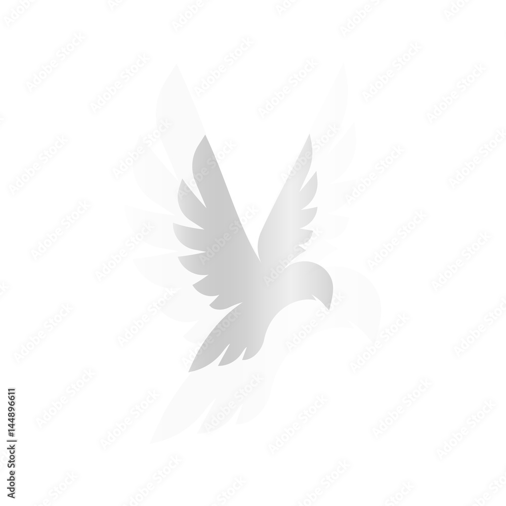Isolated abstract silver color birds silhouettes logo on white ...