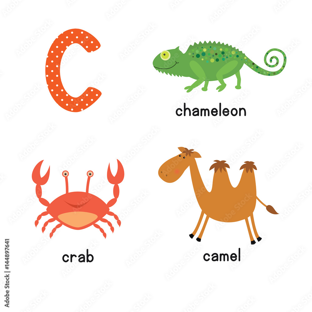Cute children zoo alphabet C letter tracing of funny animal cartoon for ...