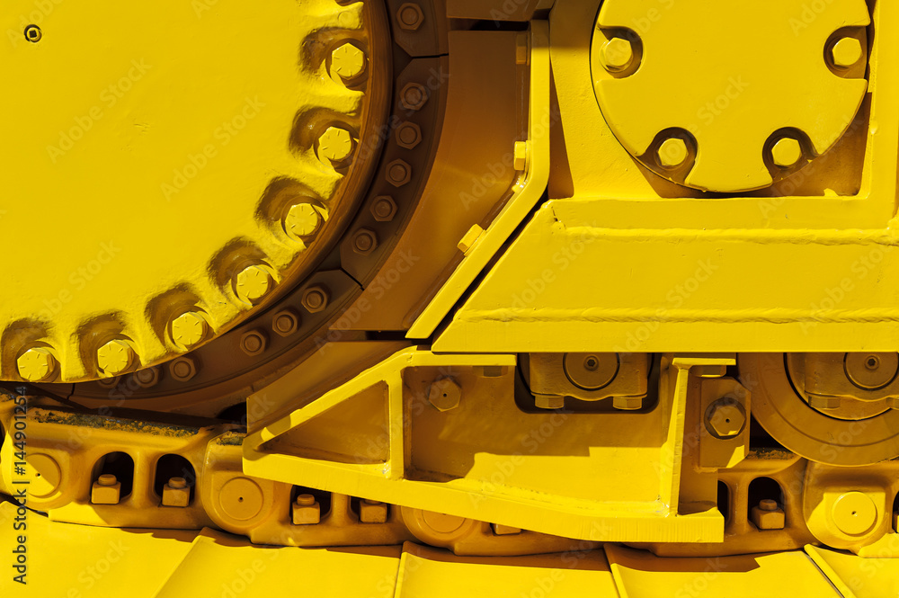 Track drive gear, bulldozer sprocket mechanism, large yellow ...