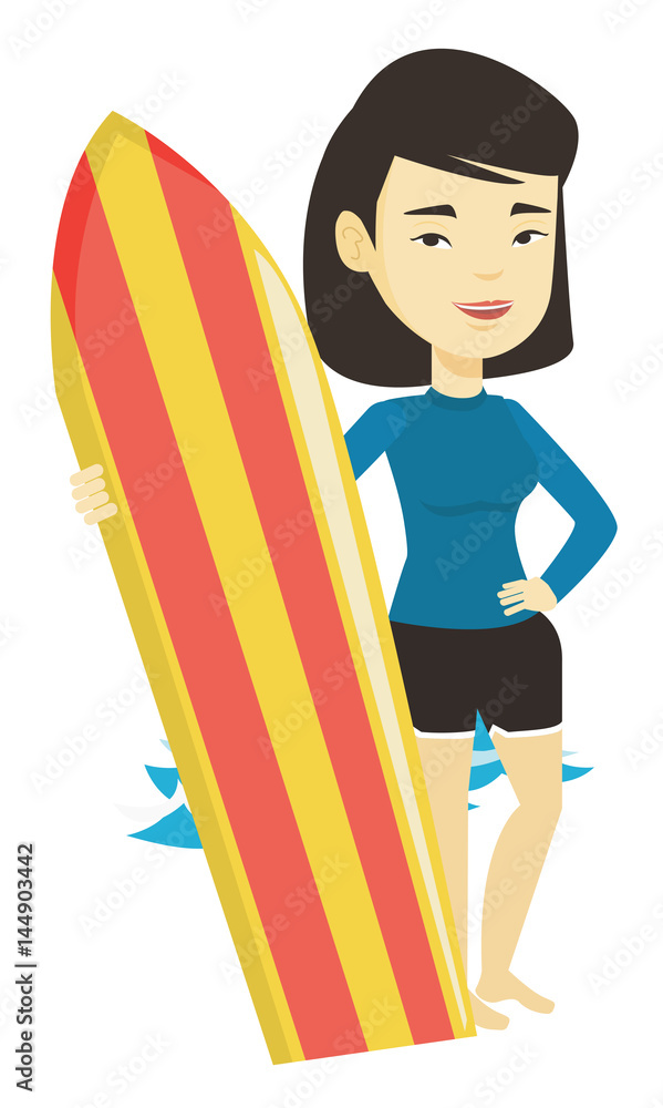Surfer Holding Surfboard Vector Illustration Stock Vektorgrafik